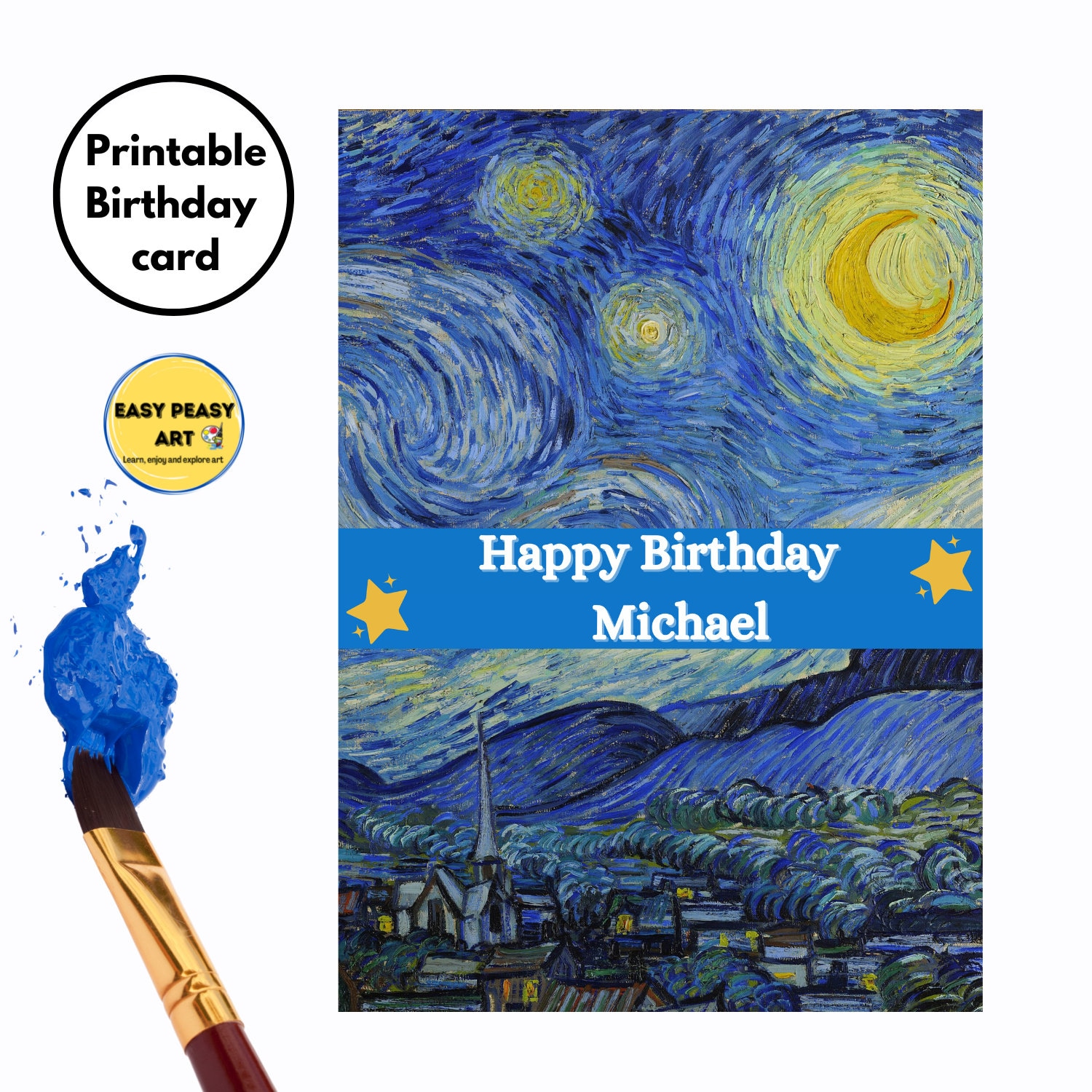 Starry Night Birthday Card Personalized, Vincent Van Gogh Card Digital ...