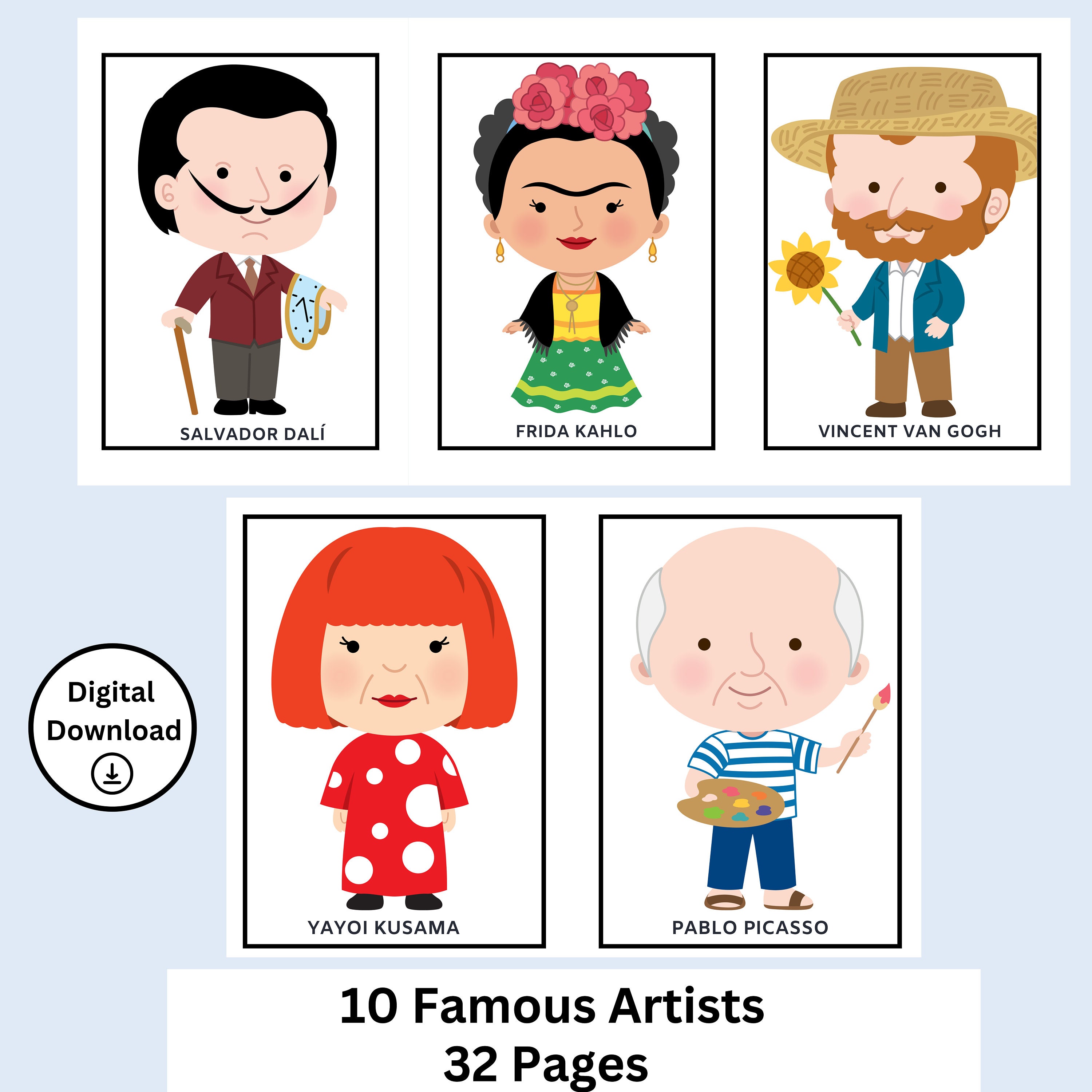 Art Card Printable, Art Class Flash Cards, Famous Artists Craft Cards ...
