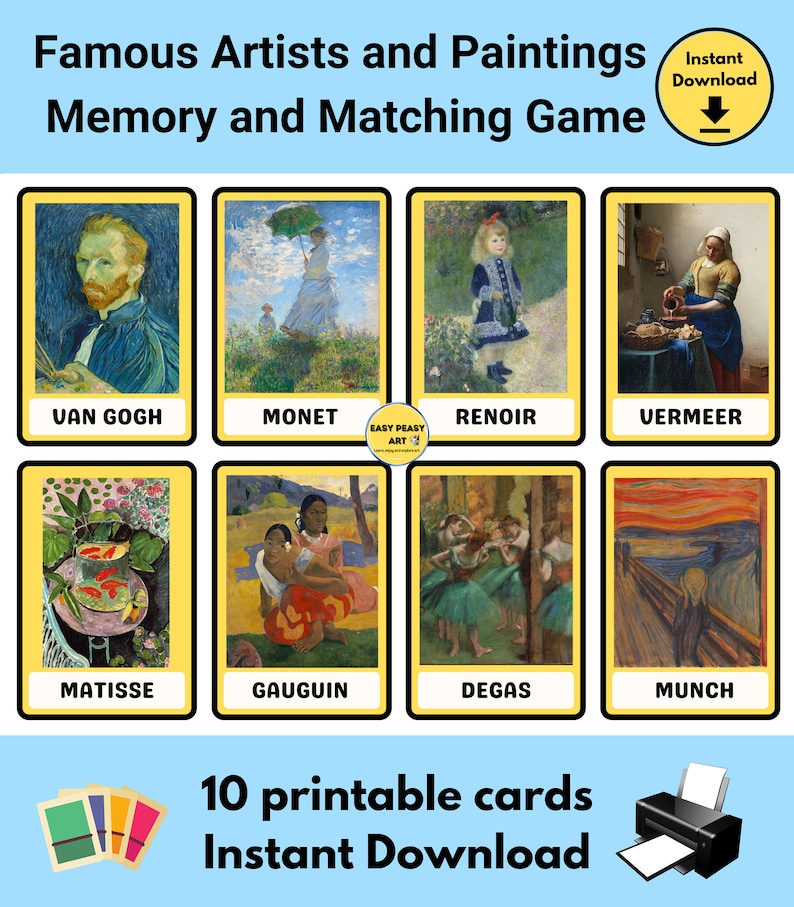 Art Matching Cards, Matching Game for Toddlers and Preschoolers ...