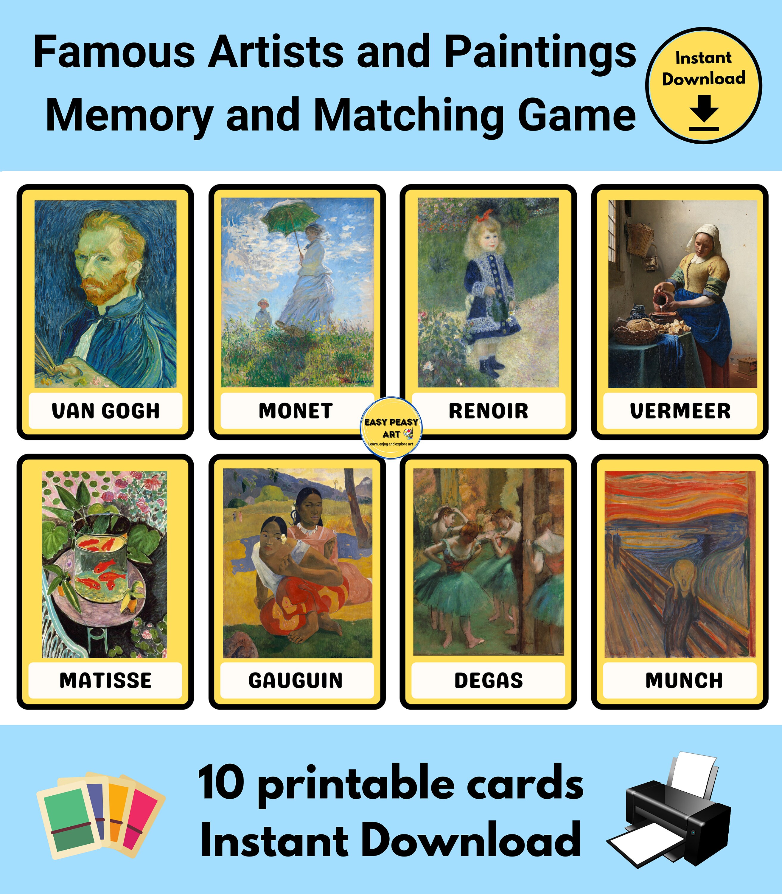 Art Matching Cards, Matching Game for Toddlers and Preschoolers ...
