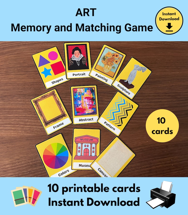Art Memory Game for Toddlers and Preschoolers, Memory Cards With Art ...