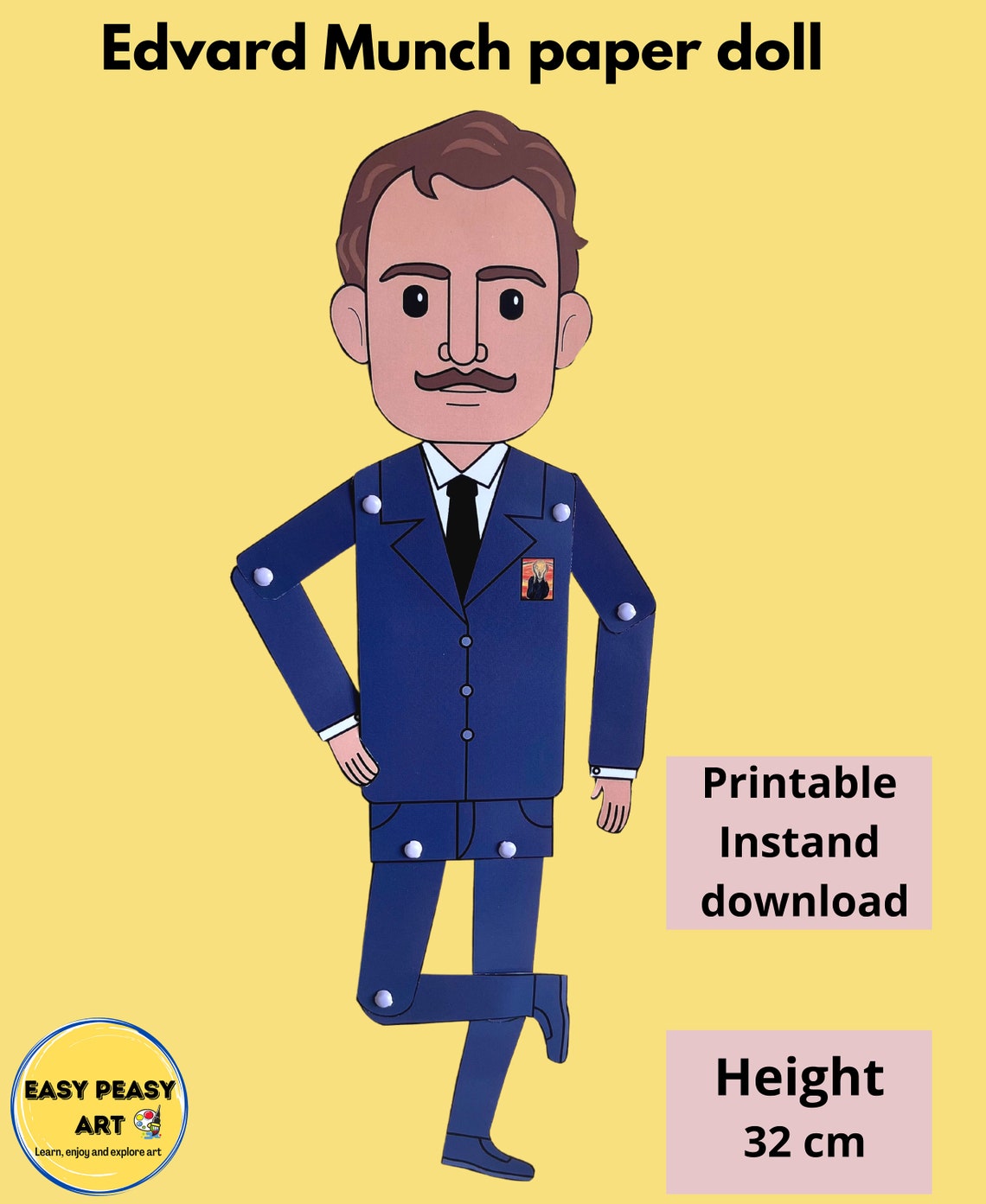 Edvard Munch Articulated Paper Doll, Art Printable Paper Doll, Boy Cut ...