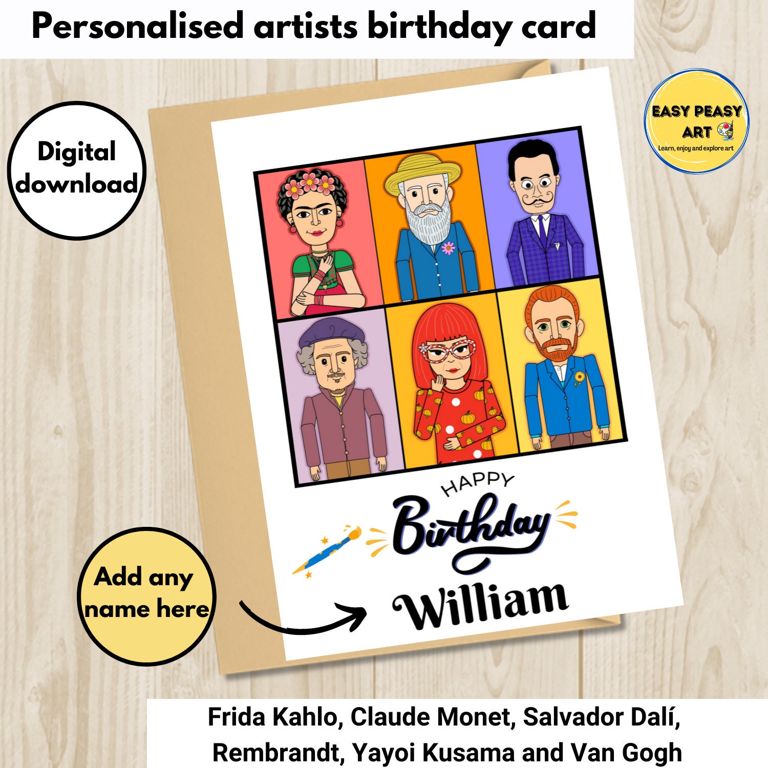 Famous Artists Birthday Card Printable, Custom Art Birthday Card, Art ...