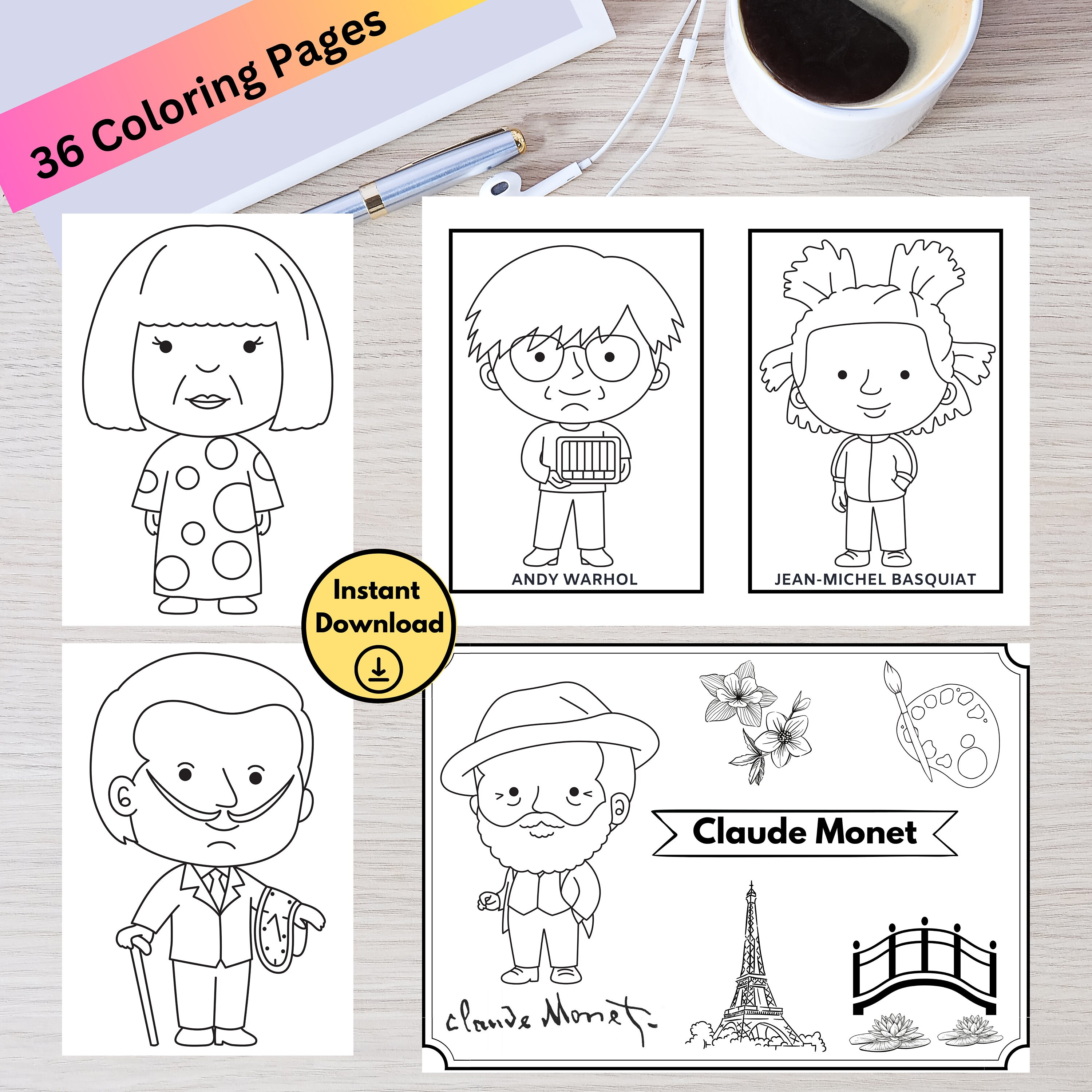 Famous Artists Coloring Pages, Art History for Kids, Montessori Famous ...