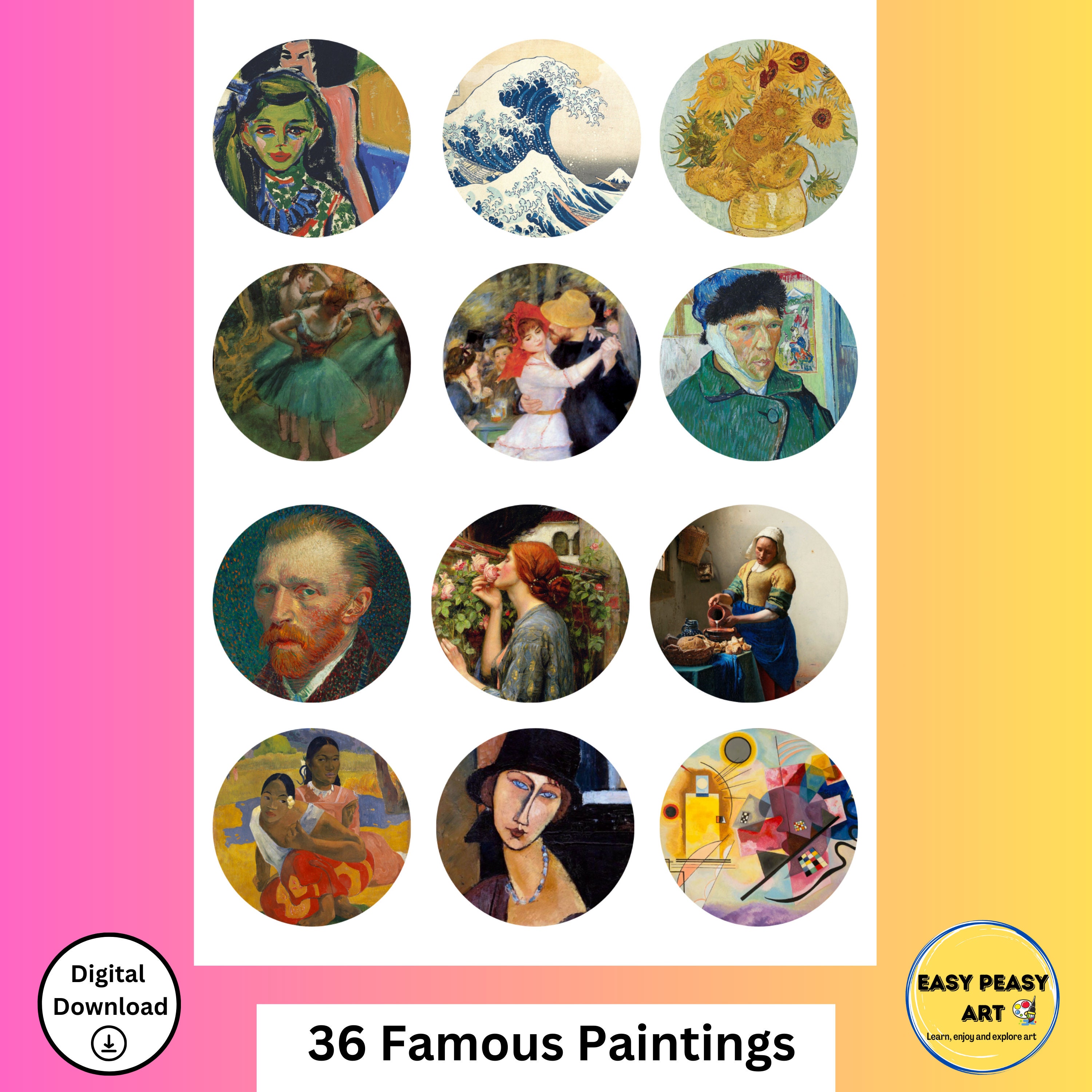 Famous Paintings Cupcake Topper, Art Party Printable, Art History ...