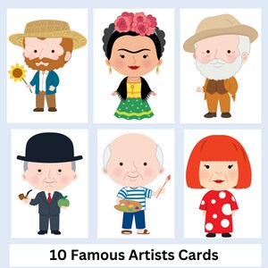 Art Card Printable, Art Class Flash Cards, Famous Artists Craft Cards ...