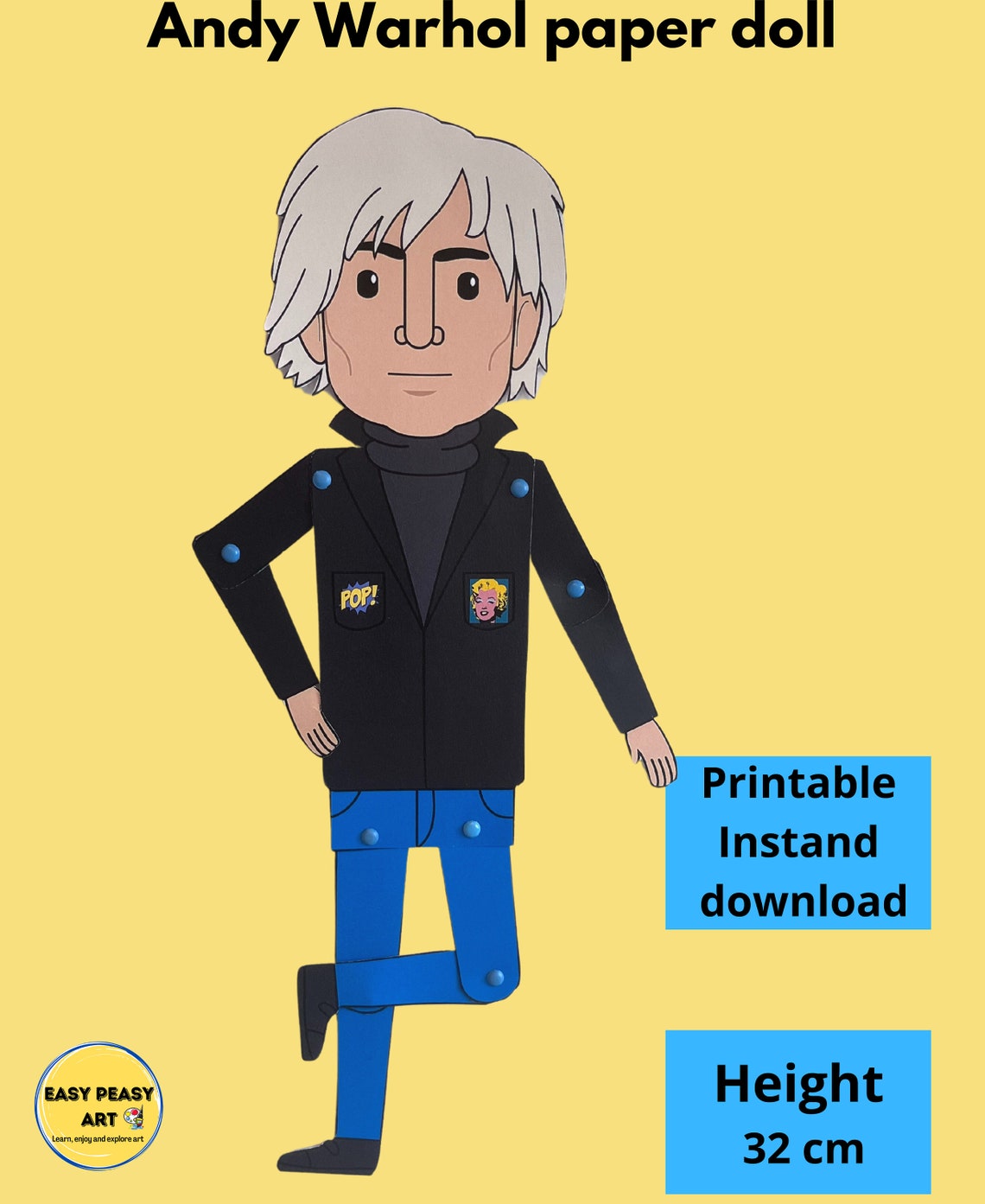 Andy Warhol Paper Doll Pop Art Cut Out Doll Famous Artist - Etsy