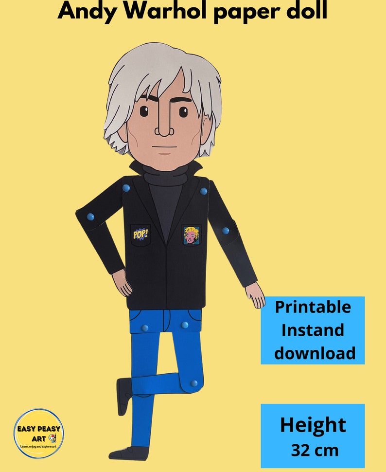 Andy Warhol Paper Doll, Pop Art Cut Out Doll, Famous Artist Articulated ...