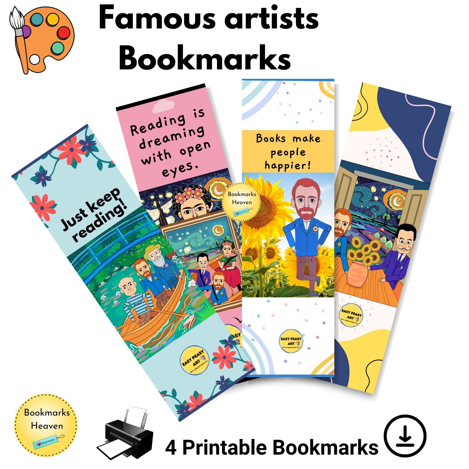 Art Bookmarks, Frida Kahlo Bookmark, Van Gogh Gifts, Salvador Dali ...