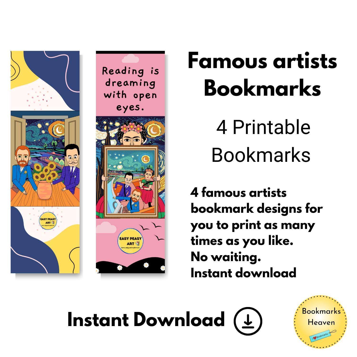 Art Bookmarks, Frida Kahlo Bookmark, Van Gogh Gifts, Salvador Dali ...