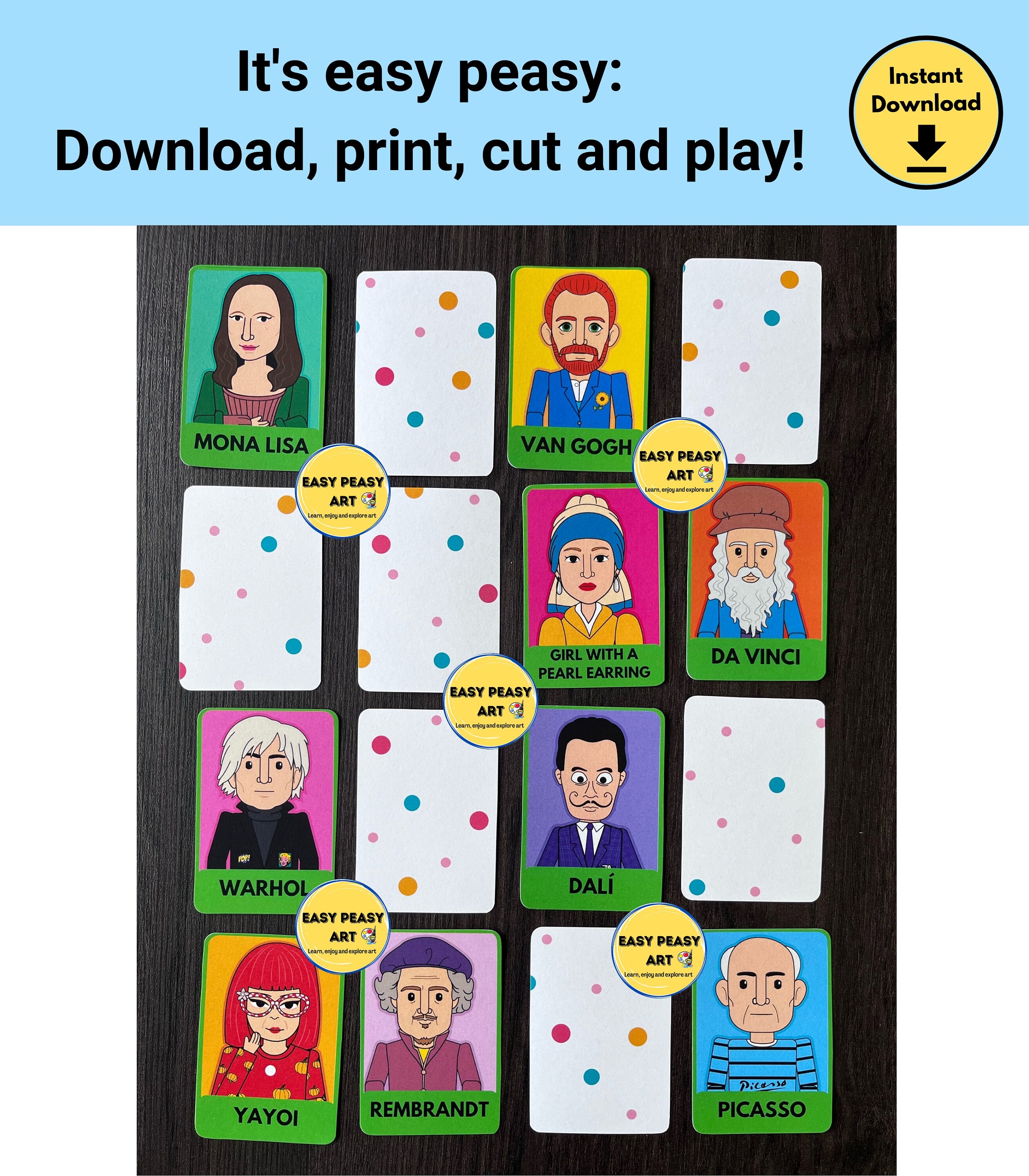 Art Teacher Printable, Art Memory Game for Kids, Matching Game for ...