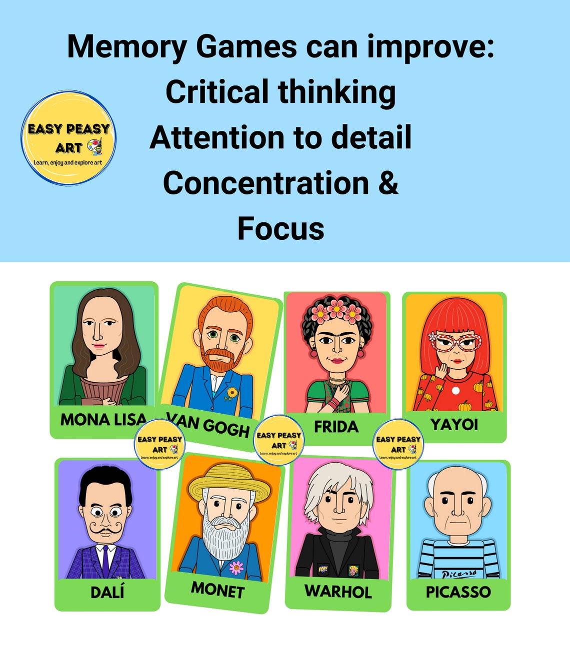 Art Teacher Printable, Art Memory Game for Kids, Matching Game for ...