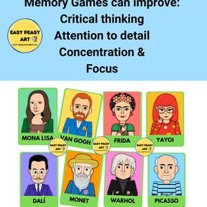 Art Teacher Printable, Art Memory Game for Kids, Matching Game for ...