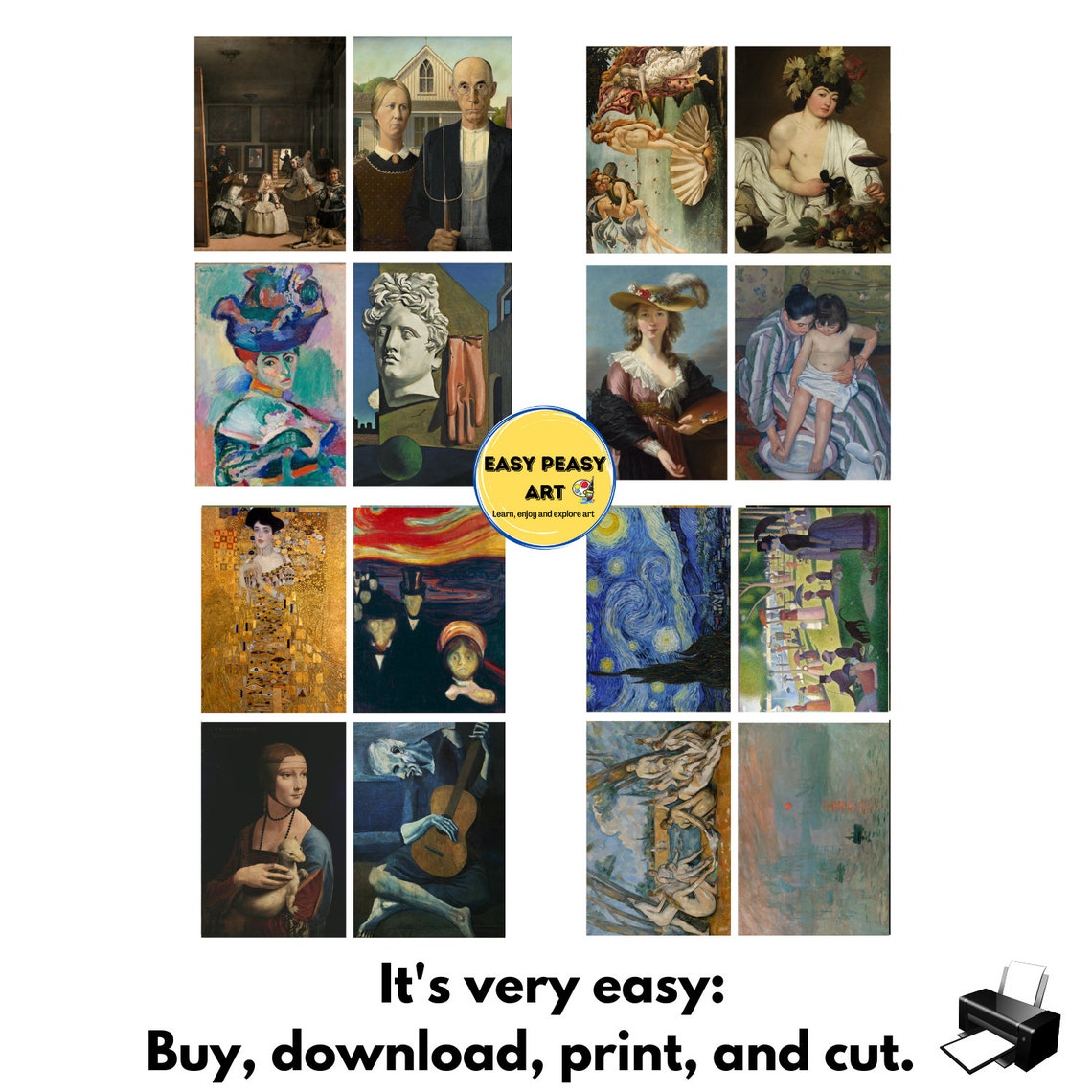 Famous Paintings Flashcards Printable, Famous Artists Prints, Fine Art ...