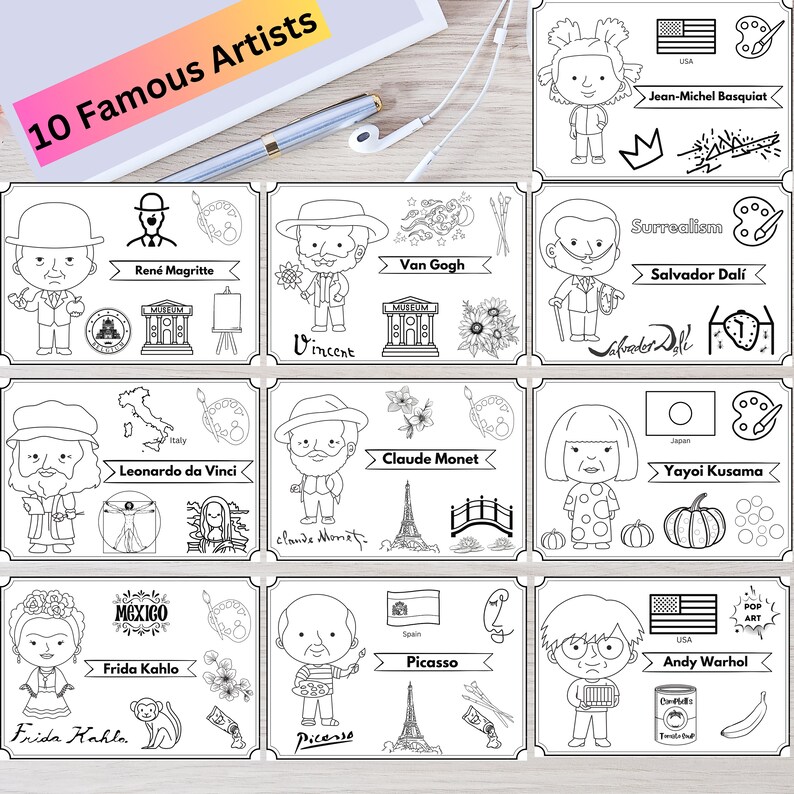 Famous Artists Coloring Pages, Art History for Kids, Montessori Famous ...