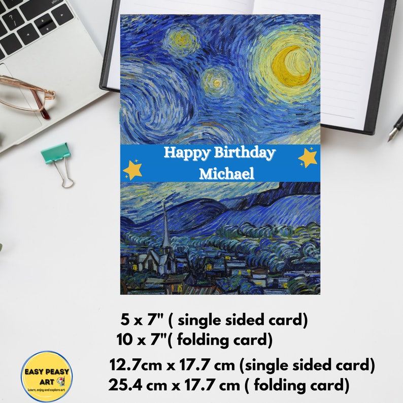 Starry Night Birthday Card Personalized, Vincent Van Gogh Card Digital ...