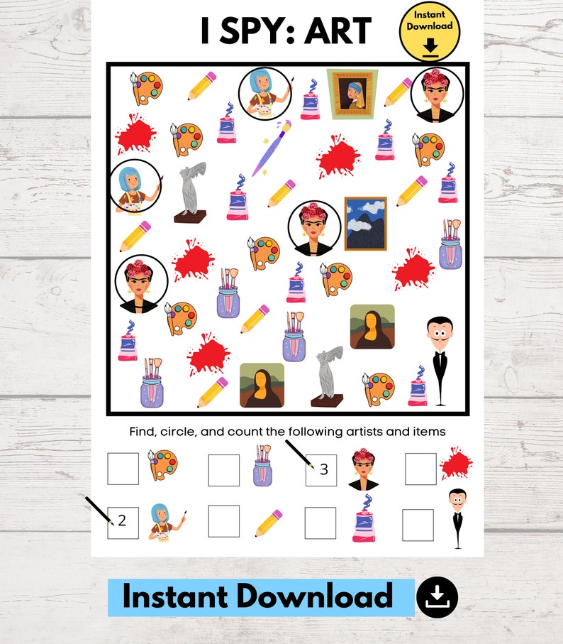 I Spy, I Spy Printable, Look and Find, I Spy for Kids, Art Look and ...