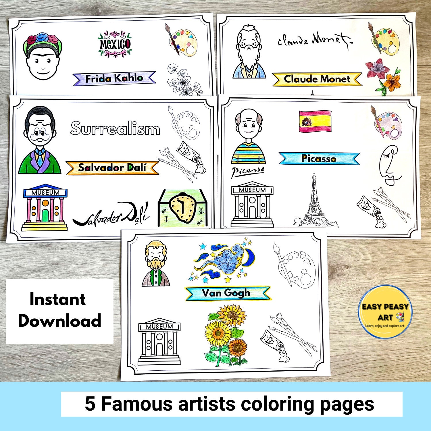 Famous Artists Coloring Pages Vincent Van Gogh Coloring Page - Etsy