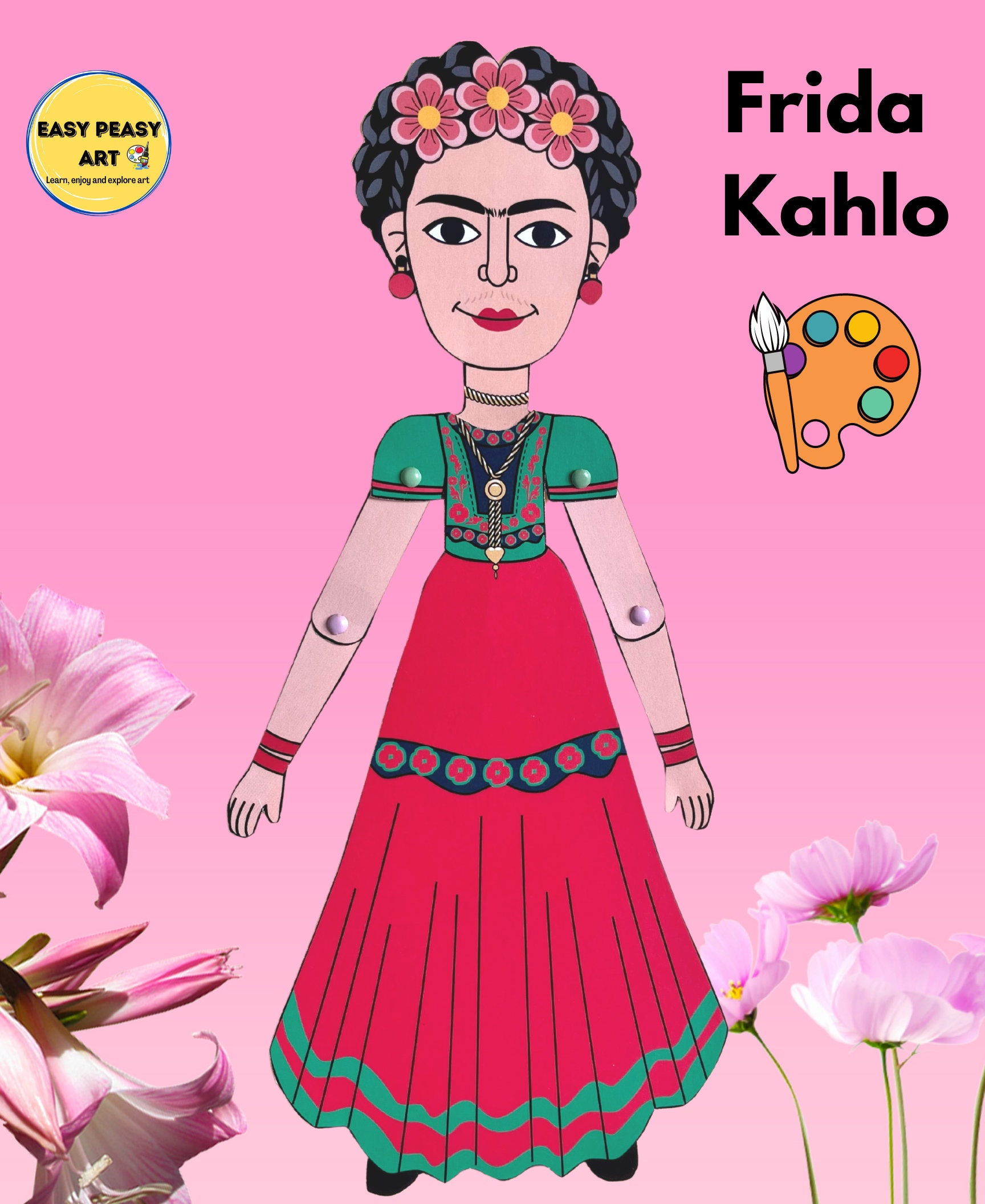 Articulated Doll Frida Kahlo, Famous Artist Cut Out Doll, Frida Digital ...