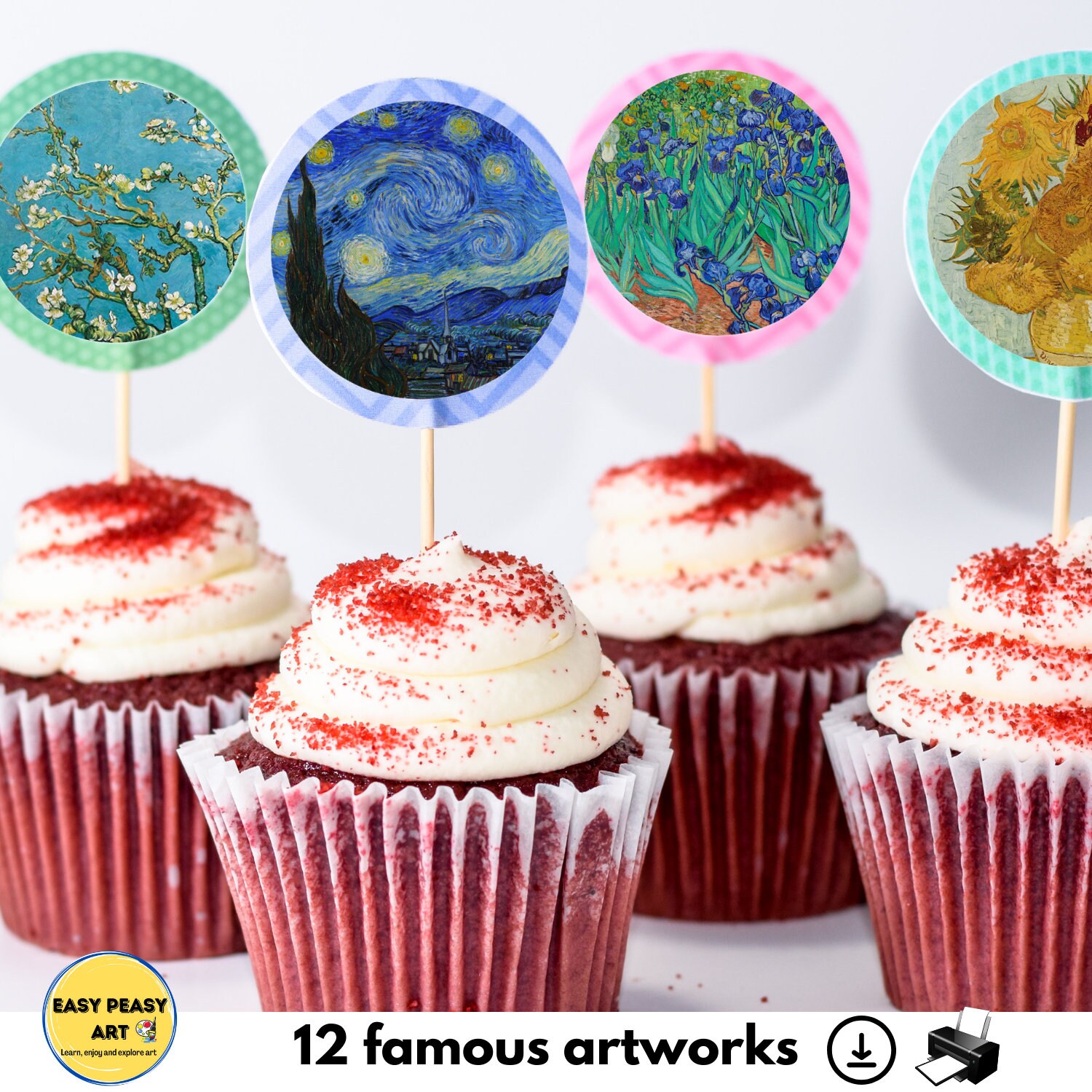Van Gogh Cupcake Topper, Art Cupcake Toppers, Digital Download Cupcake ...