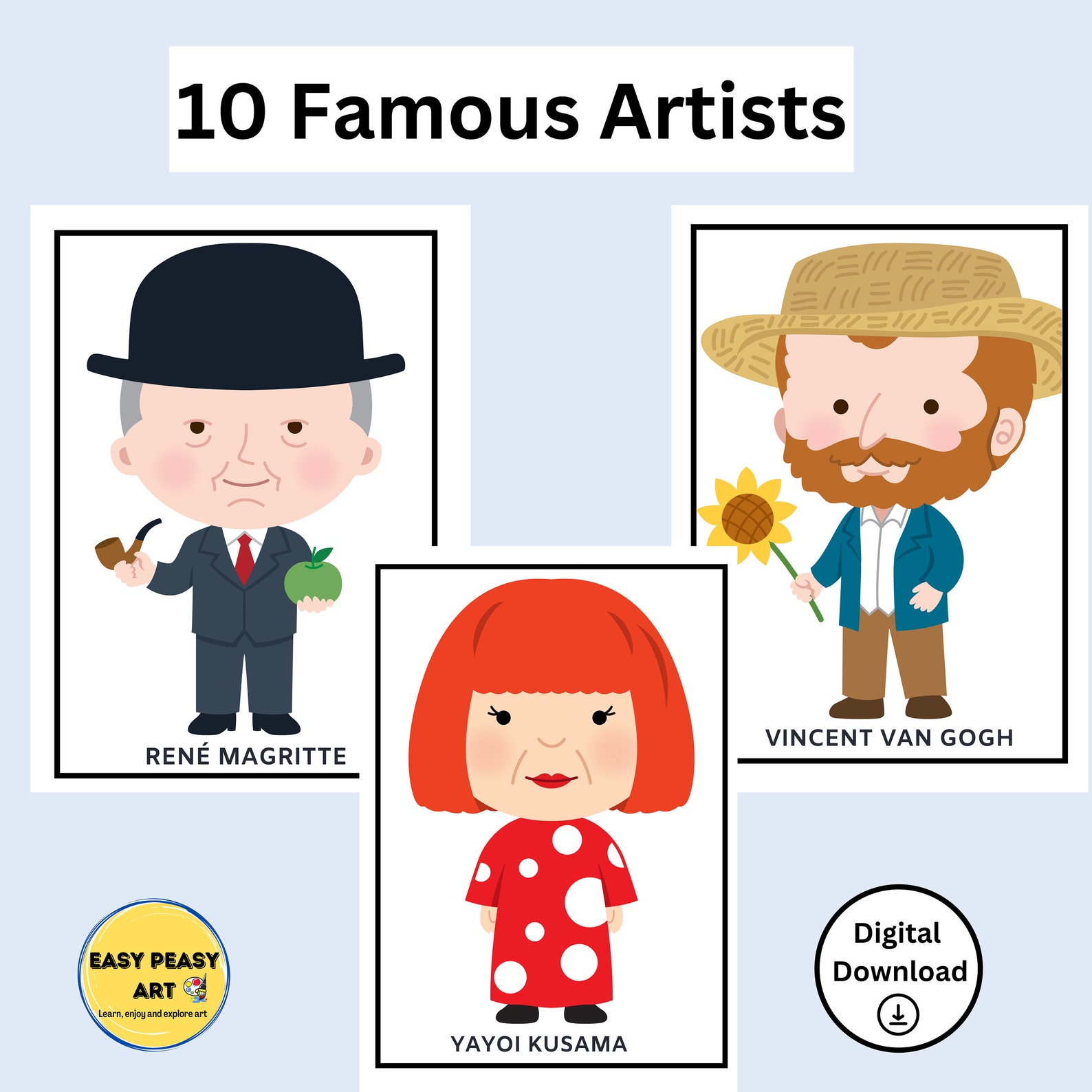 Art Card Printable, Art Class Flash Cards, Famous Artists Craft Cards ...