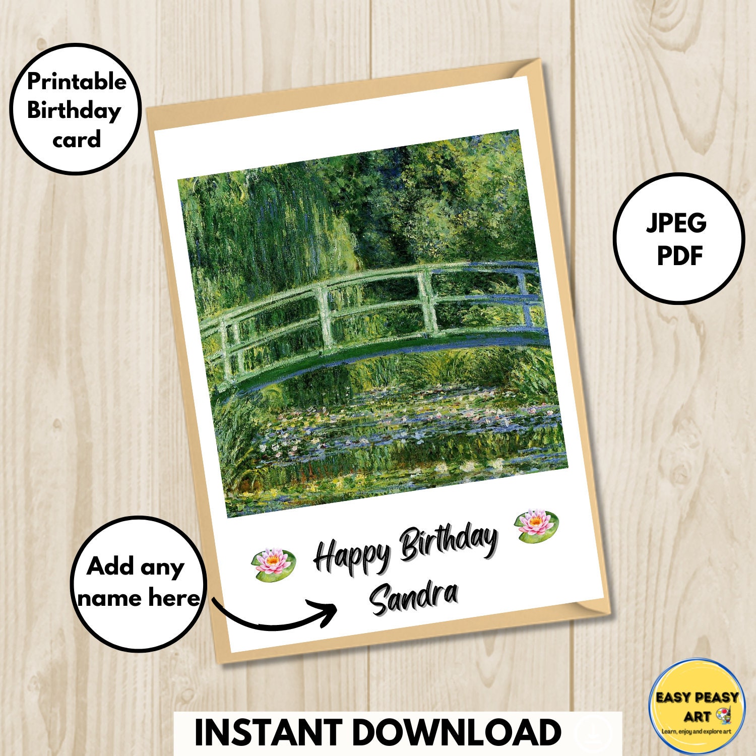 Personalized Art Birthday Card Printable, Claude Monet Birthday Card ...