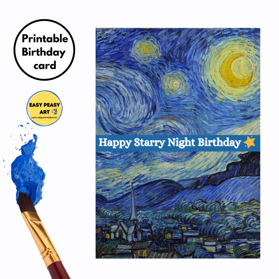 Van Gogh Birthday Card, 50th Birthday Card for Her, Starry Night Card ...