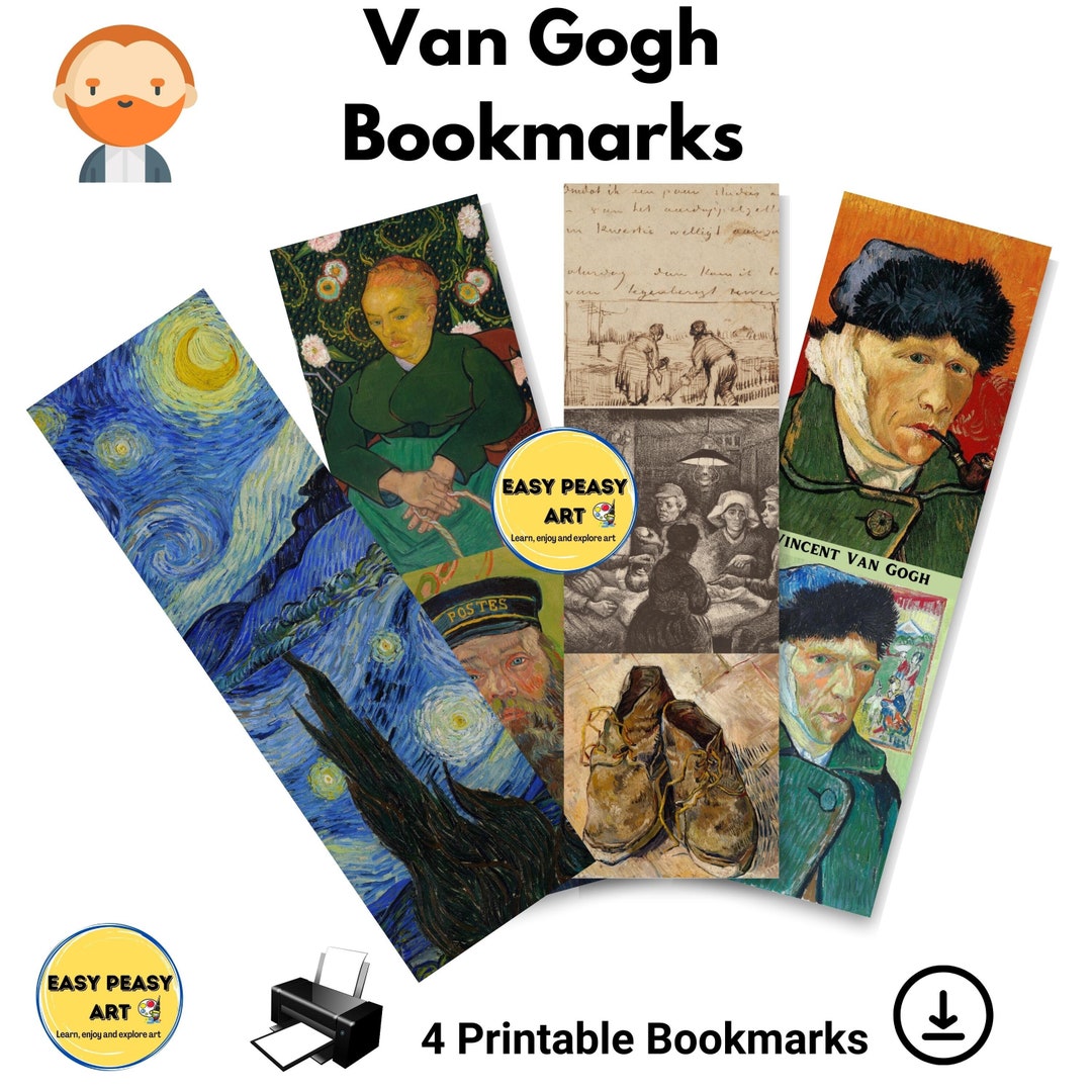 Art Bookmark Set of 4 Printable, Book Gifts for Book Lovers, Art ...