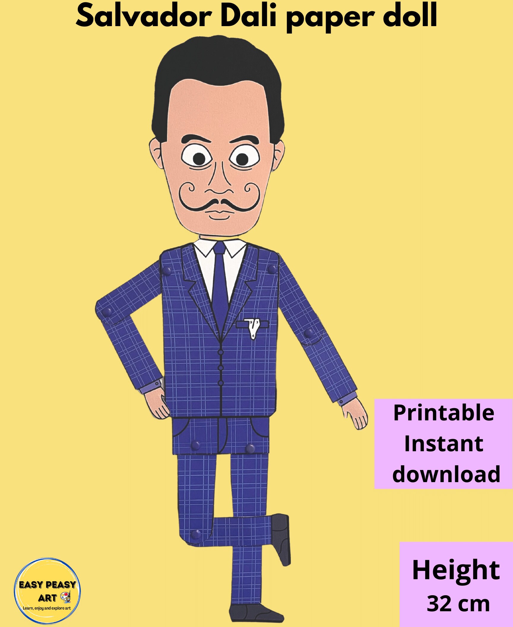 Salvador Dali Printable Paper Doll, Famous Artists Cut Out Doll, Art ...