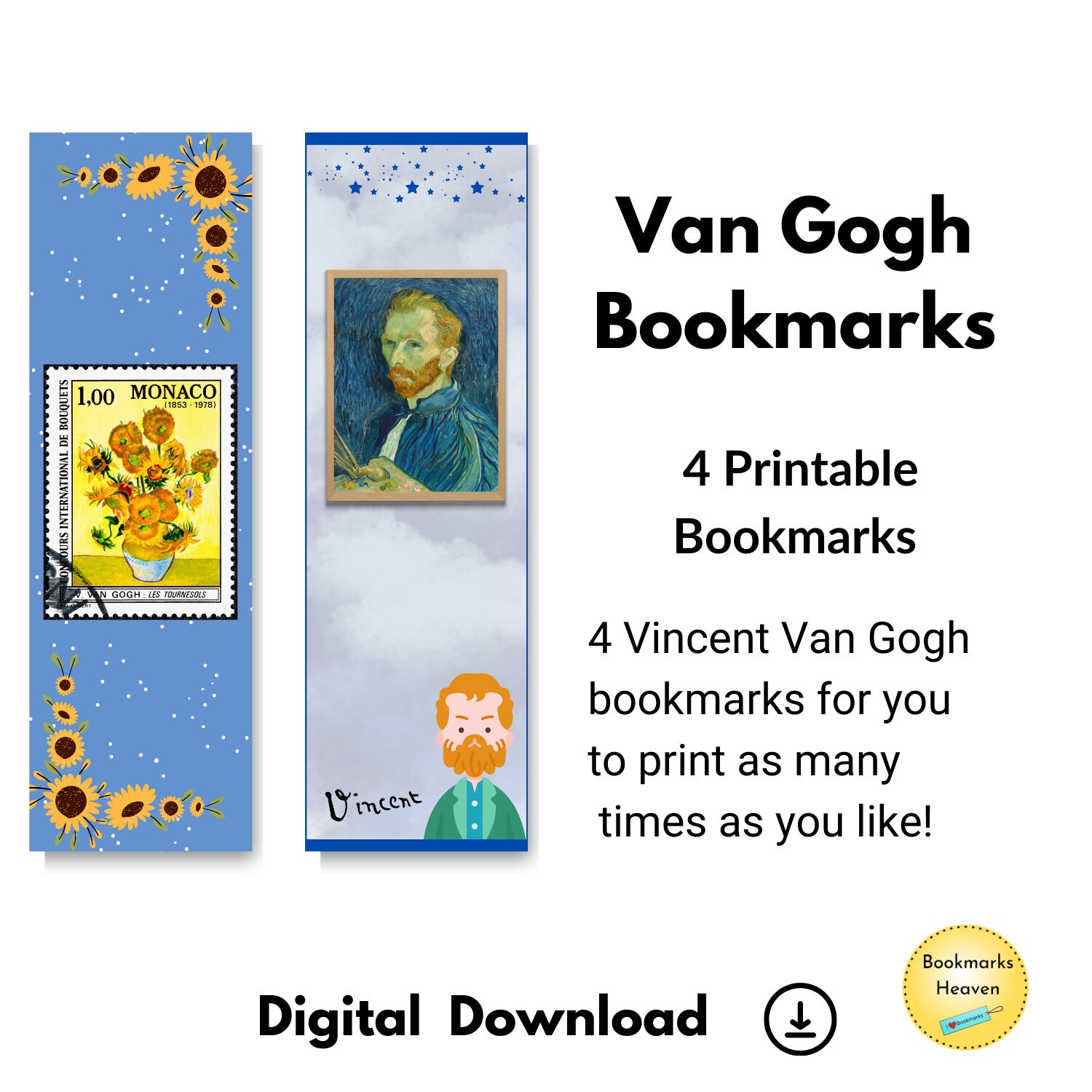 Van Gogh Bookmarks Printable, Fine Art Bookmarks, Van Gogh Book Gift ...