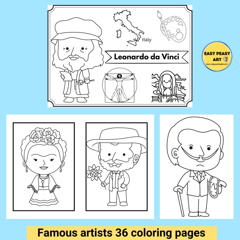 Famous Artists Coloring Pages, Art History for Kids, Montessori Famous ...