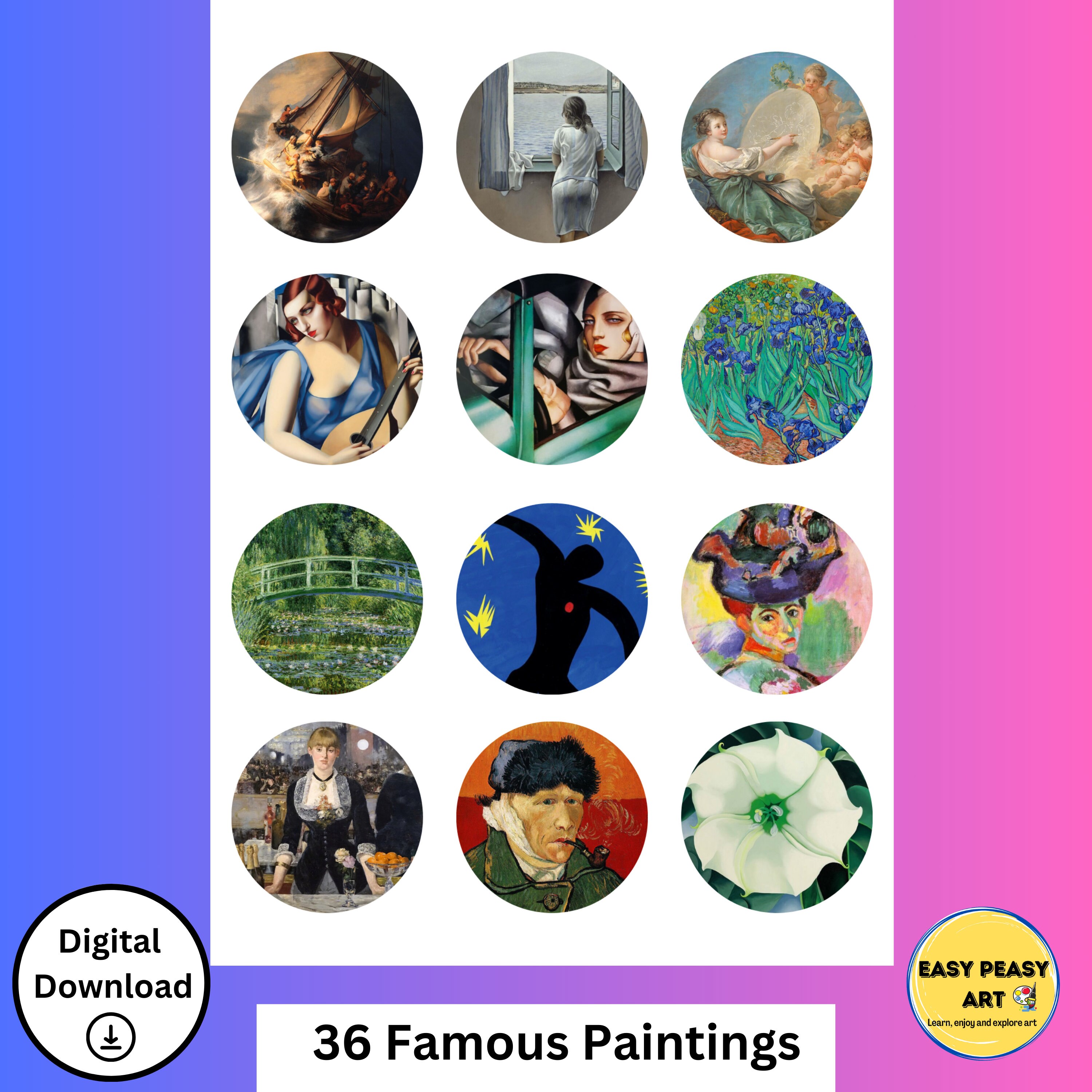 Famous Paintings Cupcake Topper, Art Party Printable, Art History ...