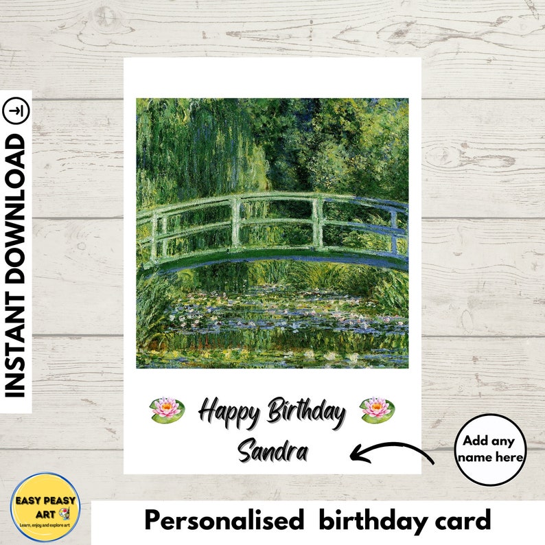 Personalized Art Birthday Card Printable, Claude Monet Birthday Card ...