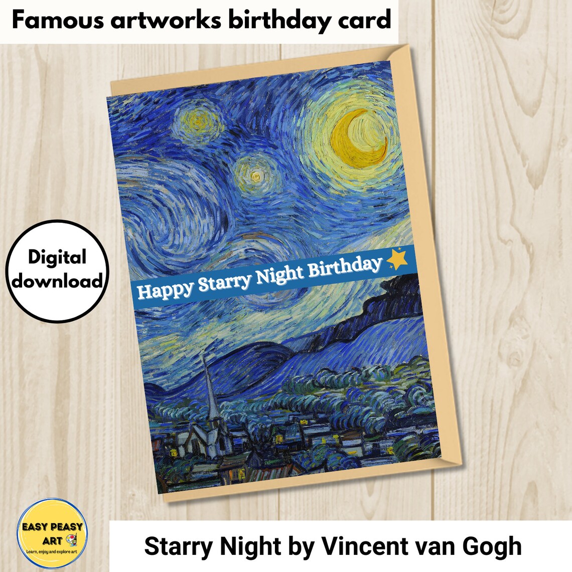 Vincent Van Gogh Birthday Card, Starry Night Card Digital Download ...