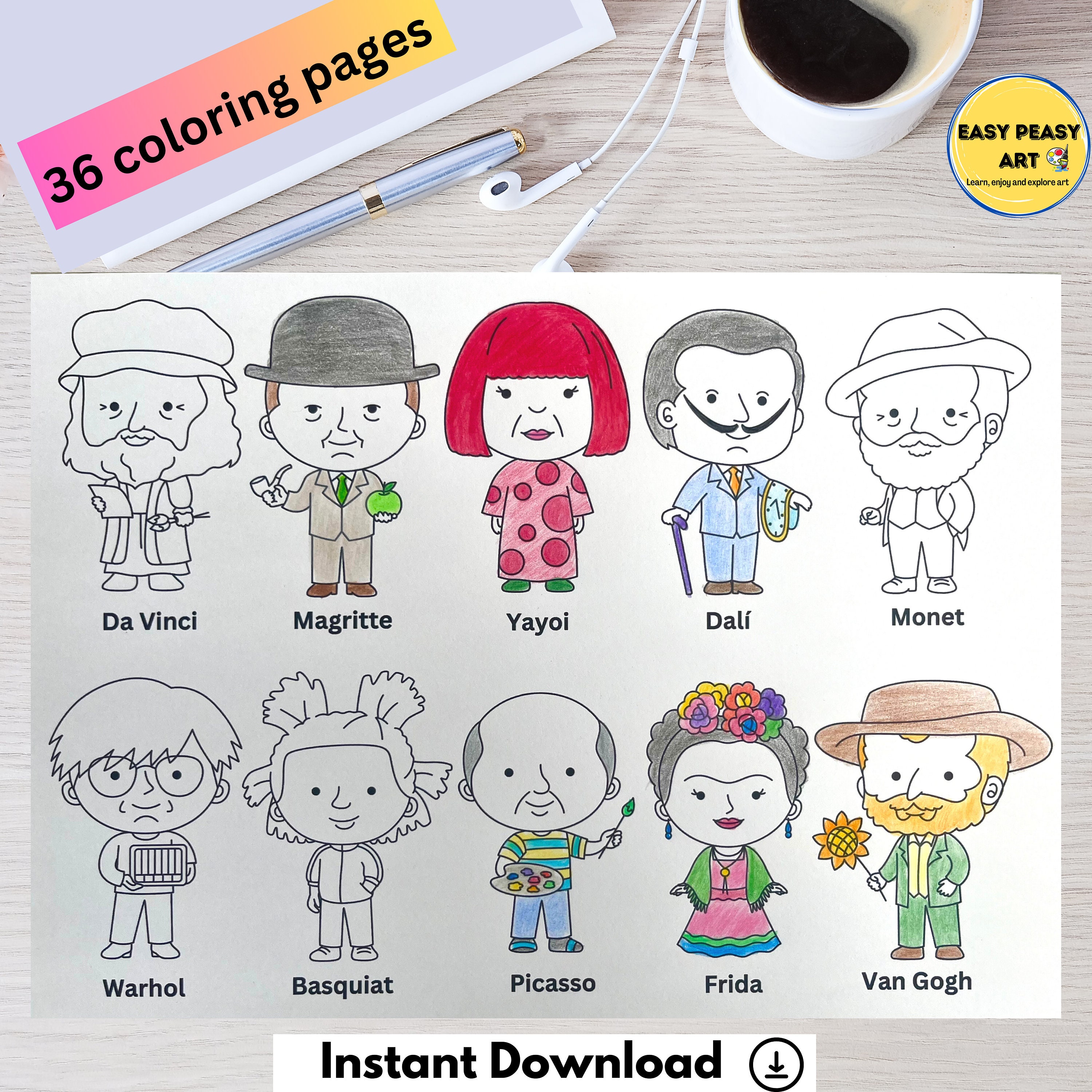 Famous Artists Coloring Pages, Art History for Kids, Montessori Famous ...