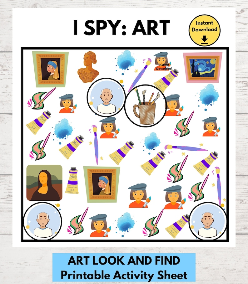 I Spy Art Printable, Look and Find Art Activity Sheet, I Spy for Kids ...