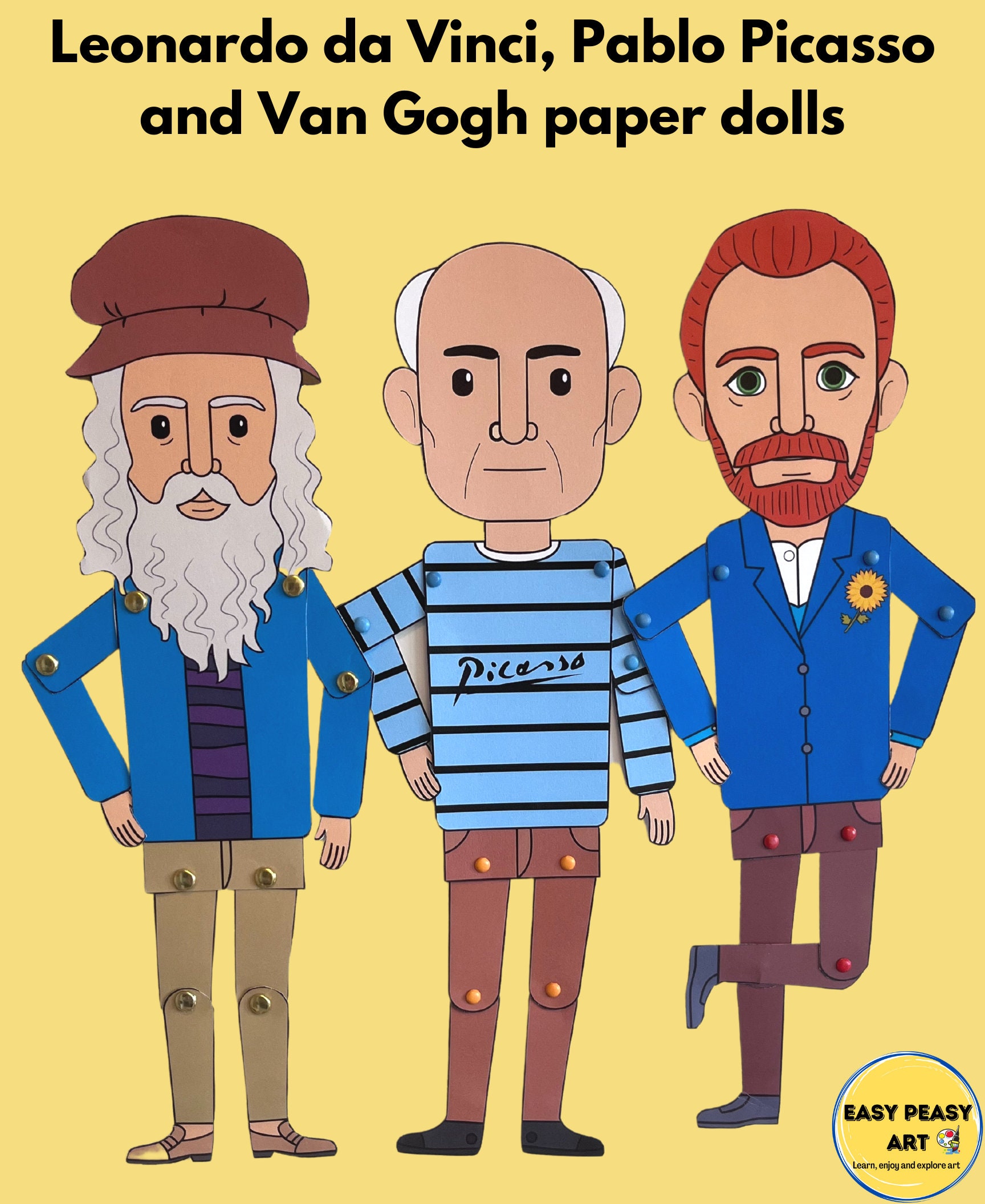 Famous Artists Paper Doll, Van Gogh Paper Doll Digital, Boys Cut Out ...