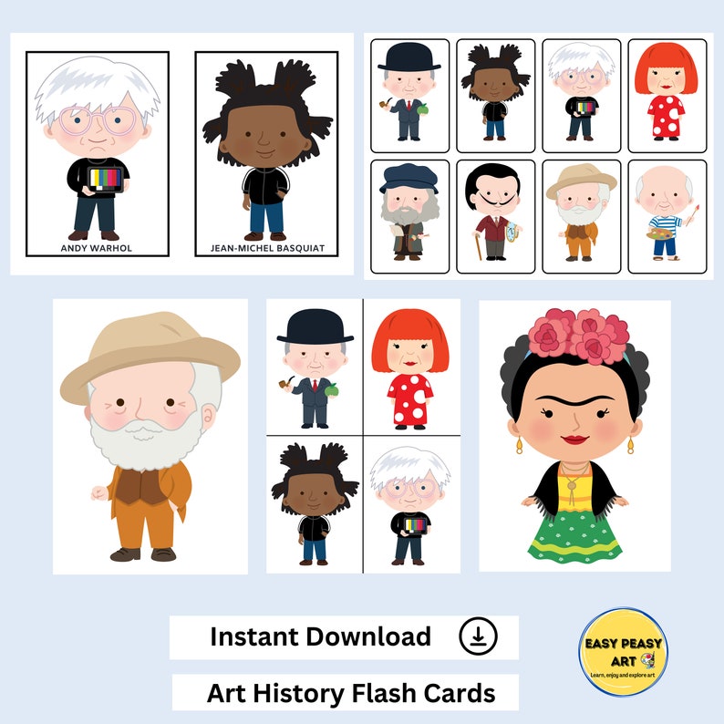 Art Card Printable, Art Class Flash Cards, Famous Artists Craft Cards ...