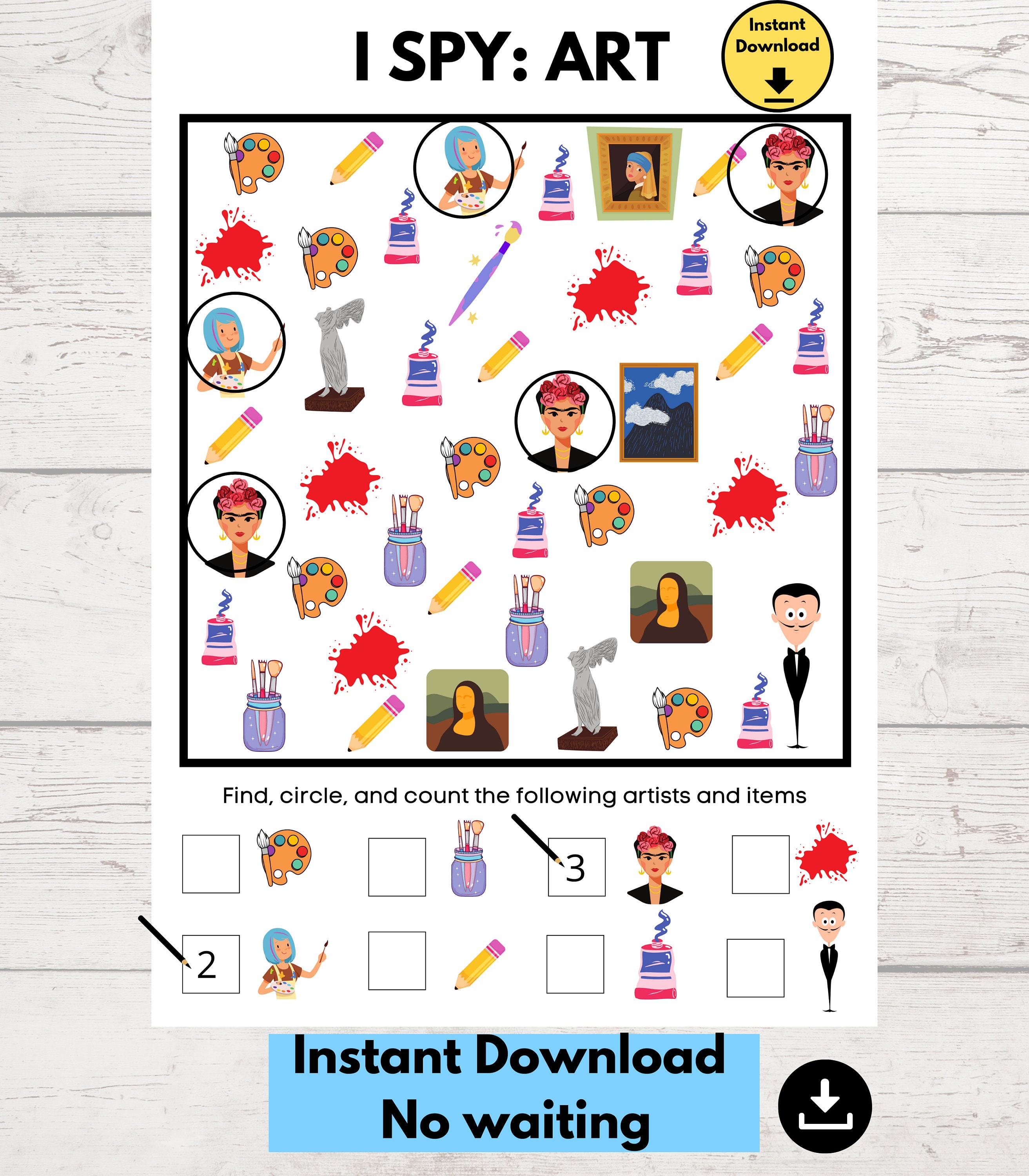 I Spy, I Spy Printable, Look and Find, I Spy for Kids, Art Look and ...