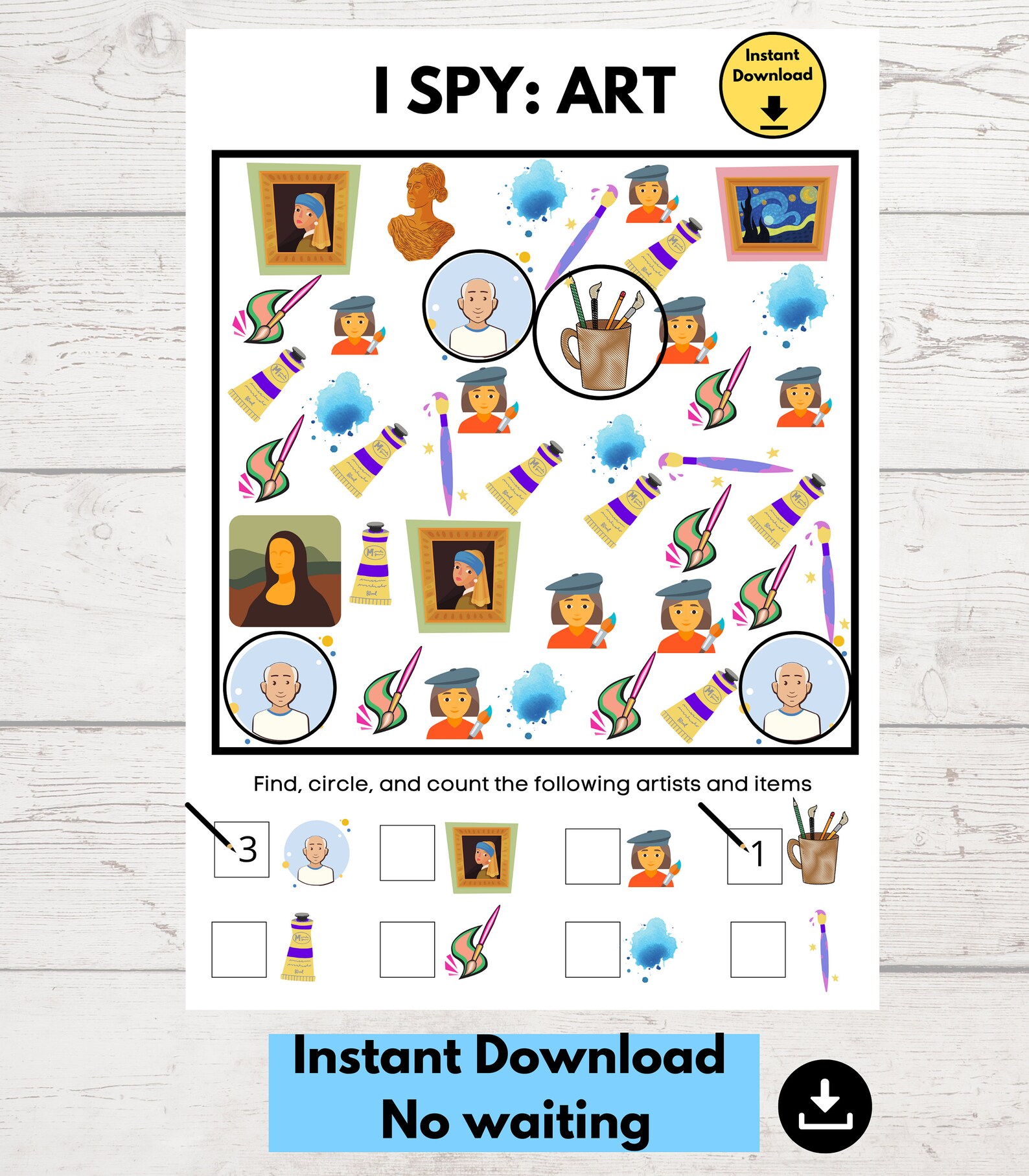 I Spy Art Printable, Look and Find Art Activity Sheet, I Spy for Kids ...