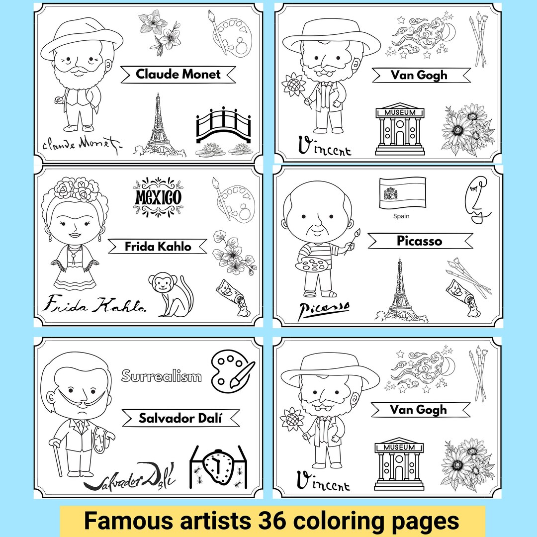 Famous Artists Coloring Pages, Art History for Kids, Montessori Famous ...