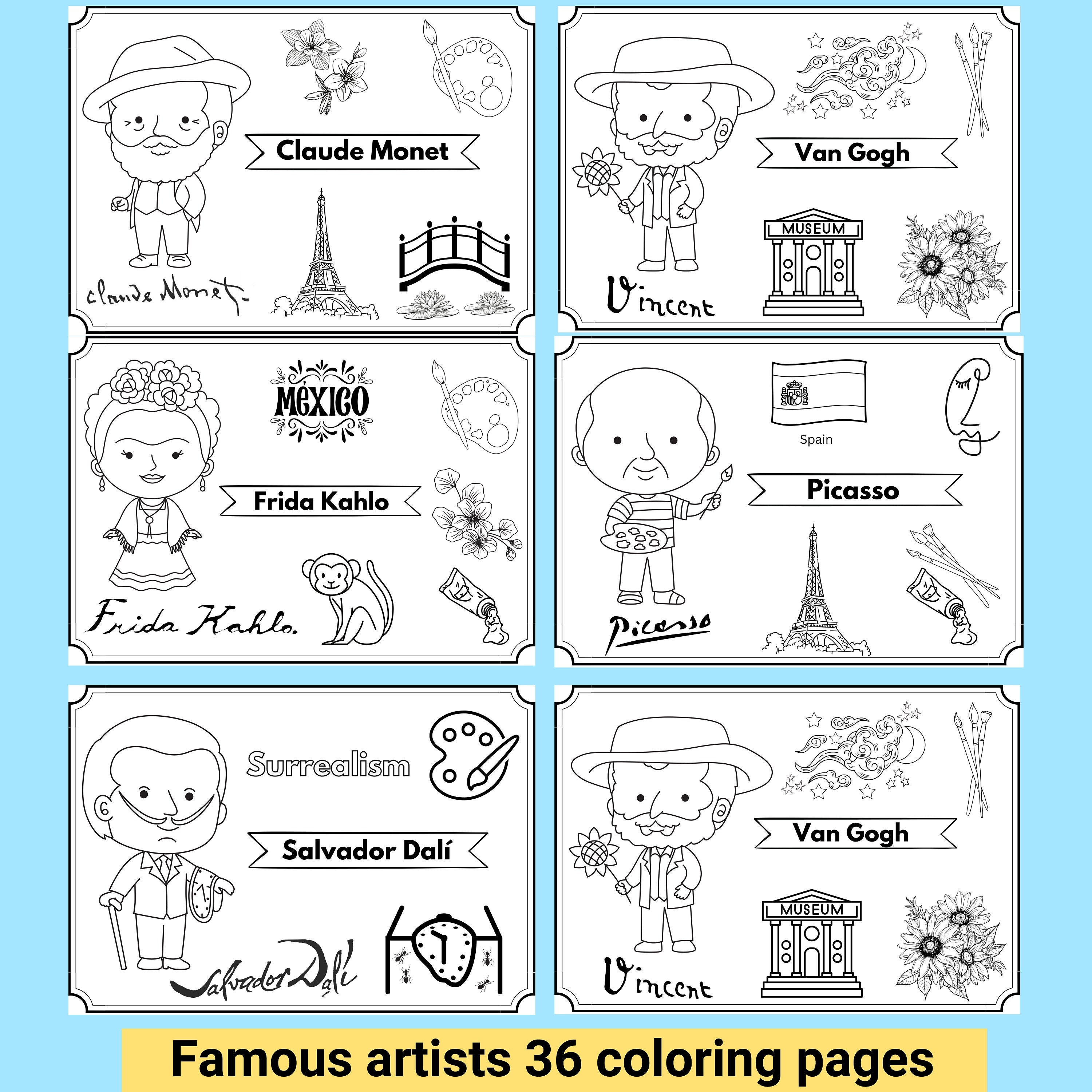 Famous Artists Coloring Pages, Art History for Kids, Montessori Famous ...