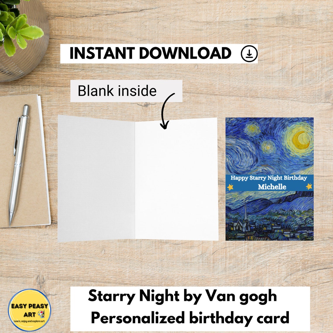 Van Gogh Birthday Card, 50th Birthday Card for Her, Starry Night Card ...
