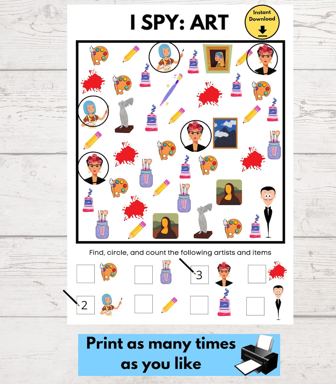 I Spy, I Spy Printable, Look and Find, I Spy for Kids, Art Look and ...