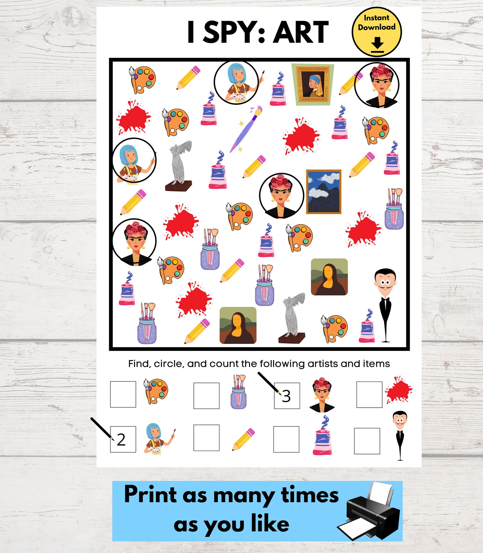I Spy, I Spy Printable, Look and Find, I Spy for Kids, Art Look and ...