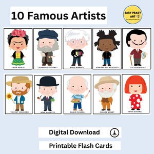 Art Card Printable, Art Class Flash Cards, Famous Artists Craft Cards ...