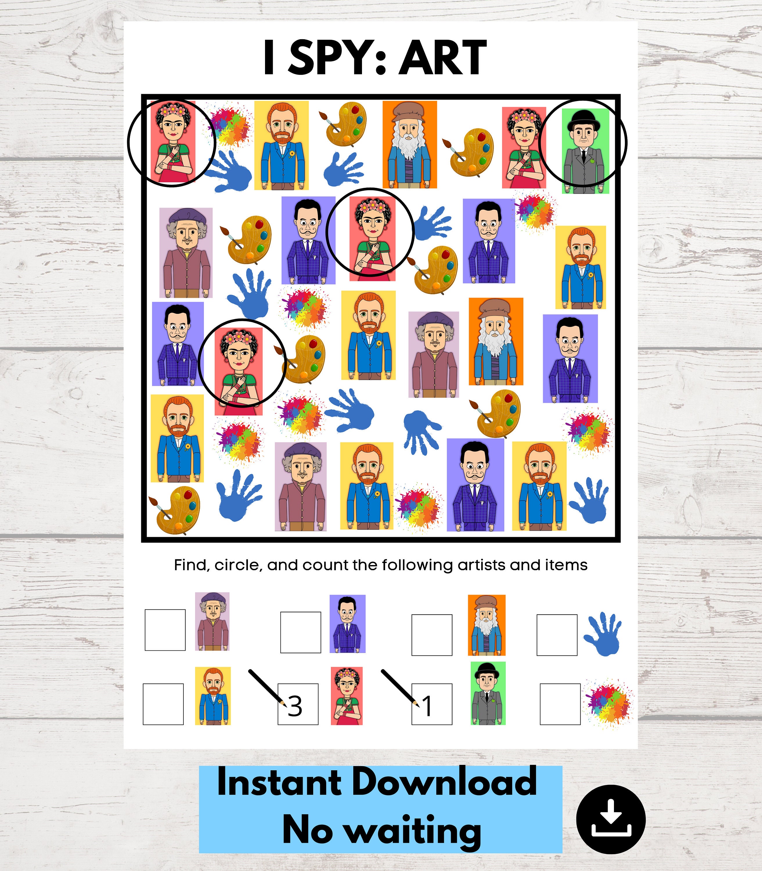 Art Inspired I Spy Printable Activity for Preschooler, Art Look and ...