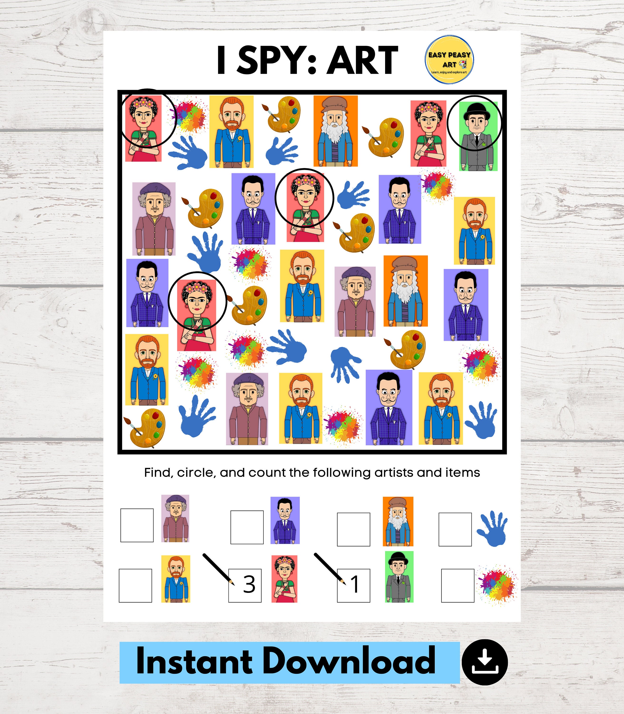 I Spy Game Printable, Look and Find Art History Homeschool Activities ...