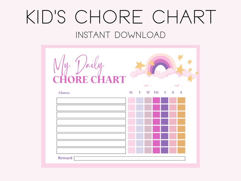 Responsibility Chore Chart for Kids Daily Weekly Routine Reward System ...