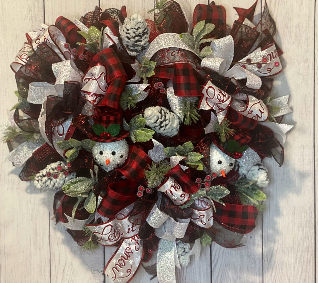 Snowman Wreath, Snowman Christmas Wreath, Snowman Door Hanger, Xmas ...